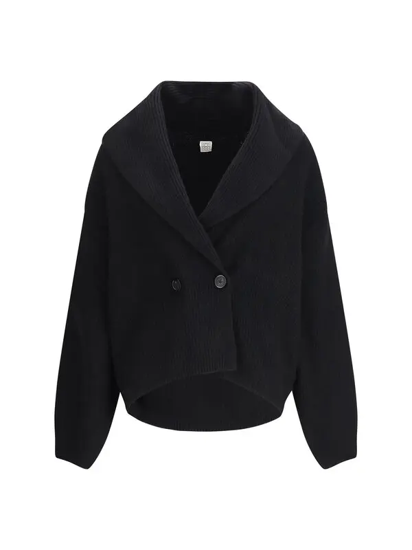 TOTEME Shawl-lapel Double-breasted Ribbed Wool Cardigan - Black