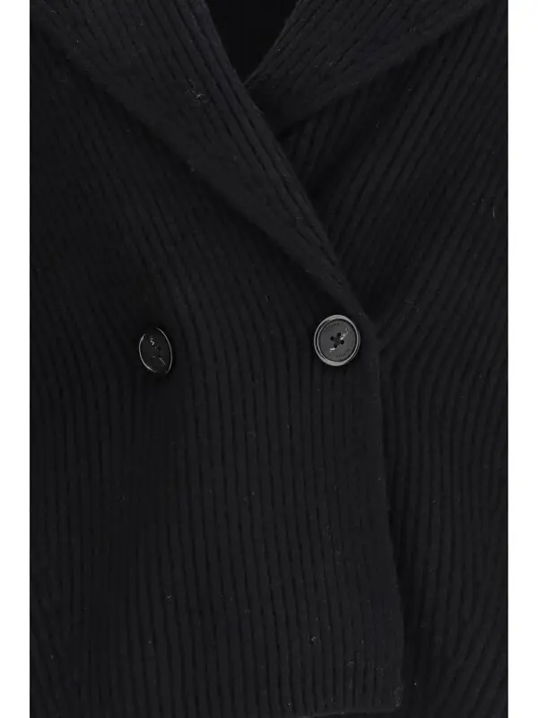 TOTEME Shawl-lapel Double-breasted Ribbed Wool Cardigan - Black