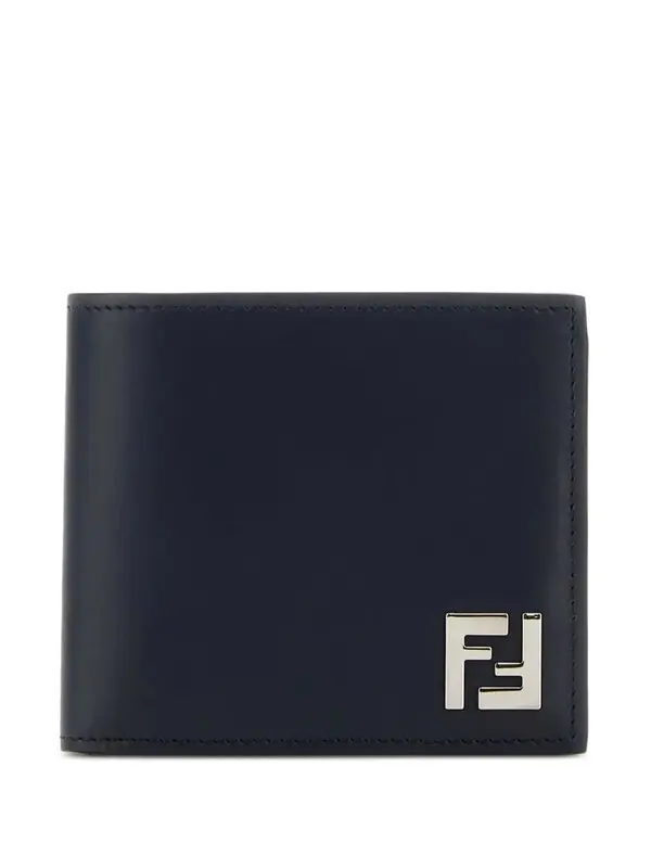 Fendi Squared Ff Leather And Ff Canvas Compact Bi-fold Wallet - Blue