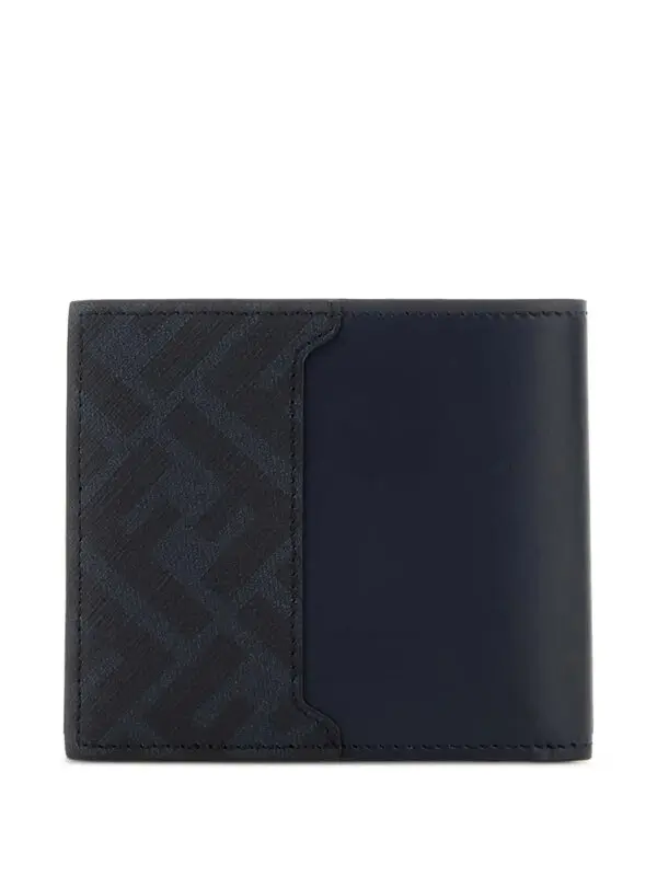 Fendi Squared Ff Leather And Ff Canvas Compact Bi-fold Wallet