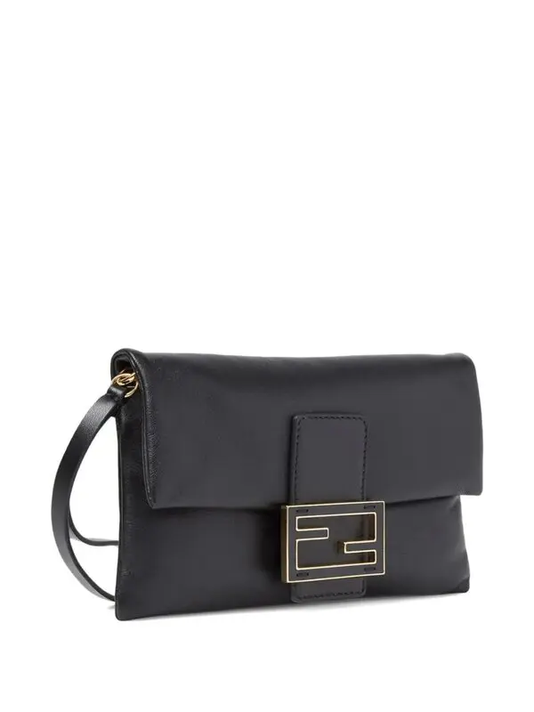 Fendi Nappa Leather Mamma Baguette Pouch With Chain Strap - Black