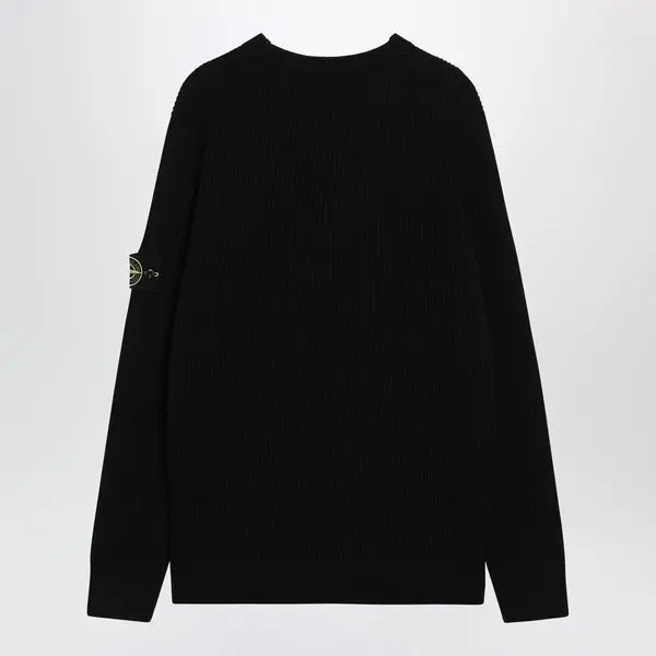 Stone Island Virgin Wool Crew Neck Sweater With Compass Logo Badge - Black