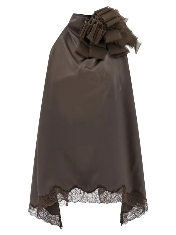 Magda Butrym Silk Satin Blouse With Lace Detail - Brown
