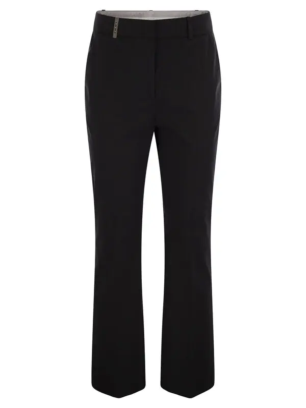 Peserico Stretch Cotton High Waist Trousers With Flared Bottom - Black