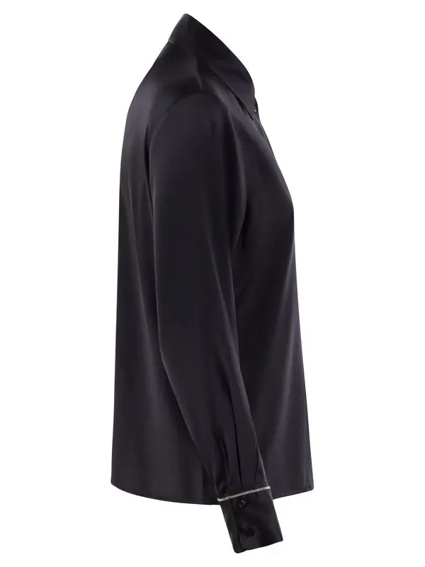 Peserico Silk Crepe Shirt With Embellished Cuffs