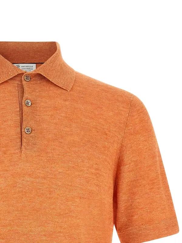 Brunello Cucinelli Linen Cotton Polo Shirt - Orange
