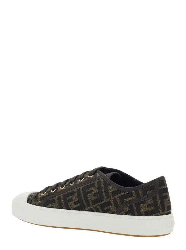 Fendi Brown Ff Motif Fabric Sneakers - Multicolor