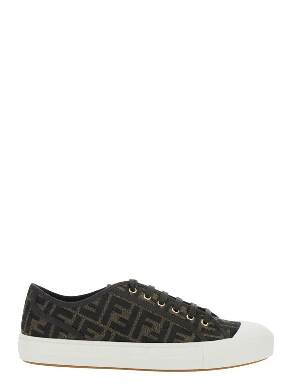 Fendi Brown Ff Motif Fabric Sneakers - Multicolor