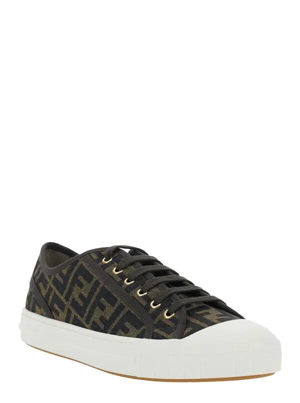 Fendi Brown Ff Motif Fabric Sneakers - Multicolor