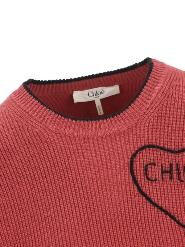 Chloé Cropped Fitted Wool Knit Logo Sweater
