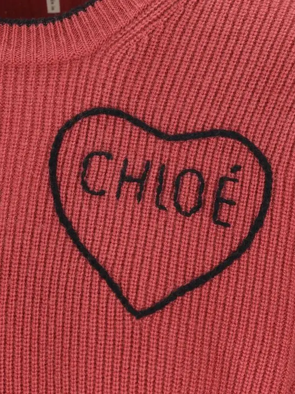 Chloé Cropped Fitted Wool Knit Logo Sweater