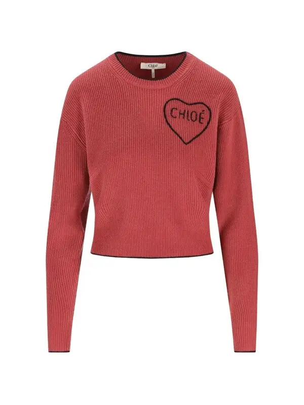 Chloé Cropped Fitted Wool Knit Logo Sweater - Multicolor