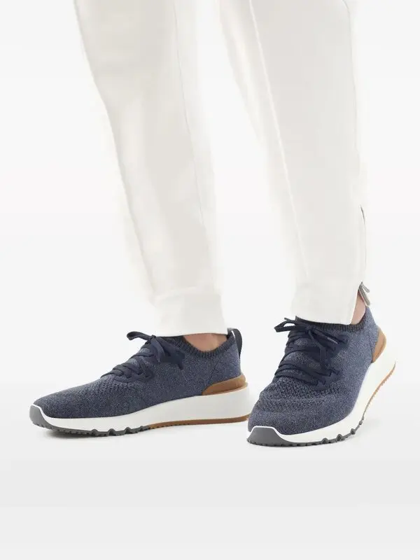 Brunello Cucinelli Cotton Chiné Knit Runner Sneakers - Blue