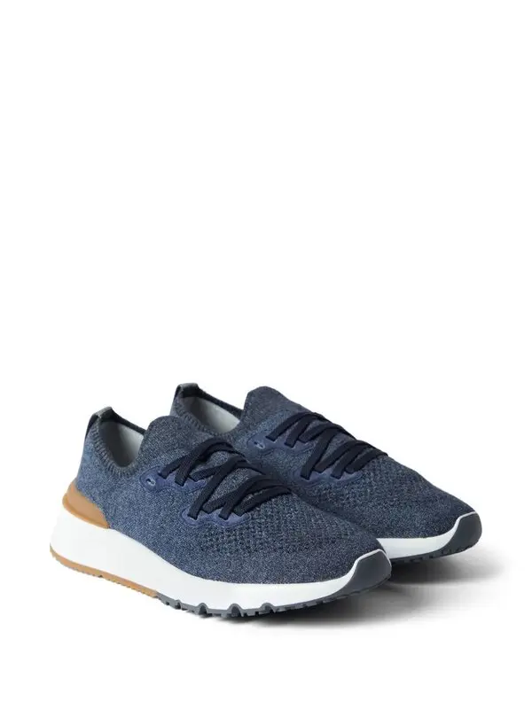 Brunello Cucinelli Cotton Chiné Knit Runner Sneakers - Blue
