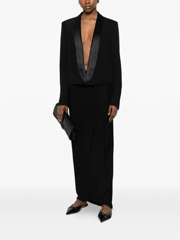 TOM FORD Bi-color Single-breasted Shawl Lapel Cropped Tuxedo Jacket - Black