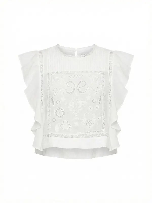 SELF-PORTRAIT Ramie Lace Frill Top