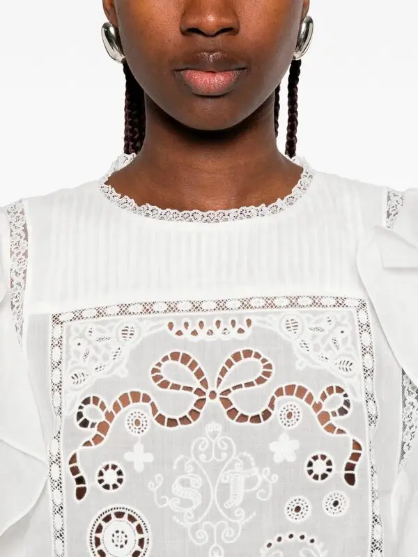 SELF-PORTRAIT Ramie Lace Frill Top