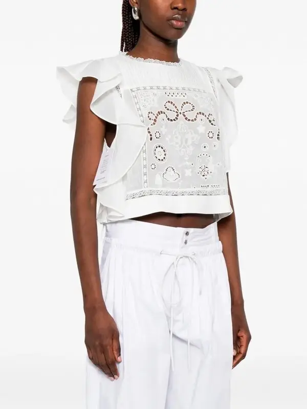 SELF-PORTRAIT Ramie Lace Frill Top