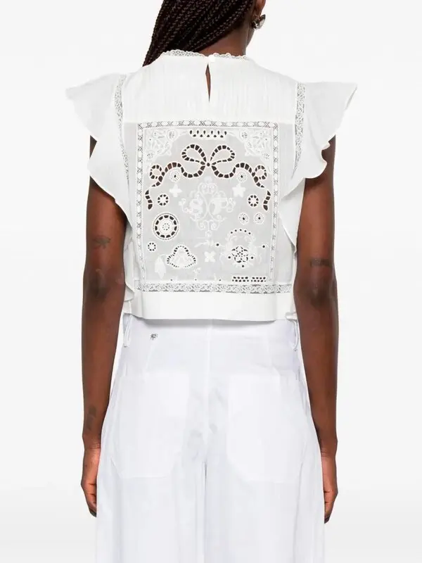SELF-PORTRAIT Ramie Lace Frill Top