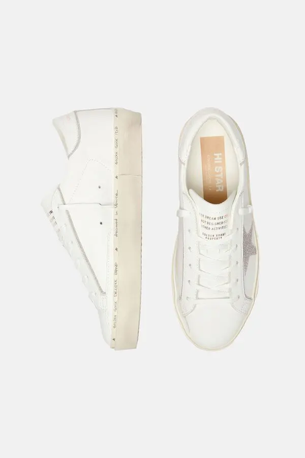 GOLDEN GOOSE Hi Star Leather Sneakers With Glittery Star - Multicolor