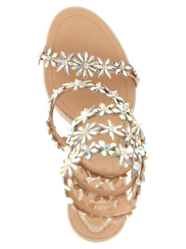 Rene Caovilla Eva' Crystal Embellished Floral Leather Sandals - Pink