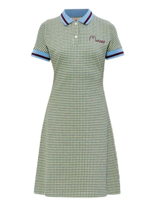 Marni Polo-collar Check Mini Dress - Green