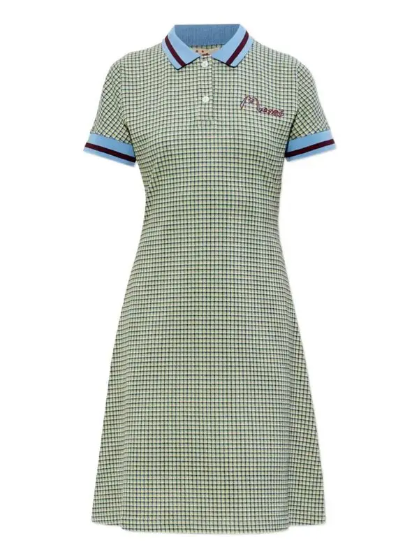 Marni Polo-collar Check Mini Dress - Green