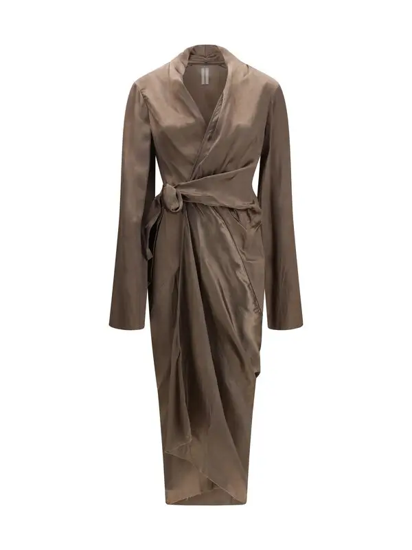 Rick Owens Asymmetric Wrap Dress With Knot Fastening - Brown