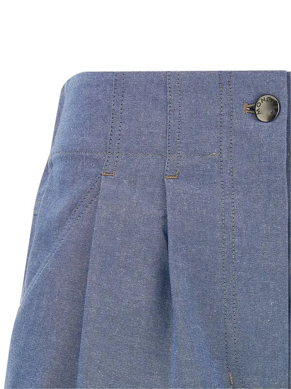 Moncler Wide Leg Chambray Cotton Shorts - Blue