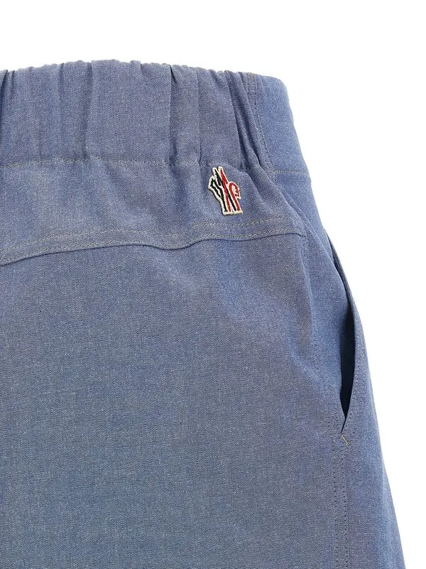 Moncler Wide Leg Chambray Cotton Shorts - Blue