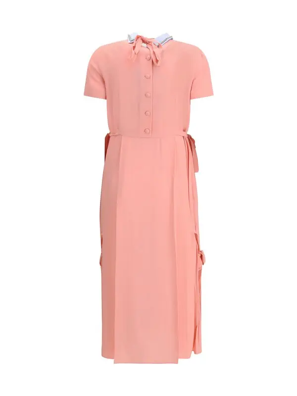 Prada Crêpe Marocain Dress With Embroidered Shirt Collar And Bow Detail