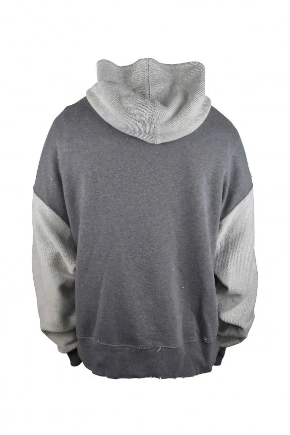 Palm Angels Grey Cotton Patchwork Logo Hoodie