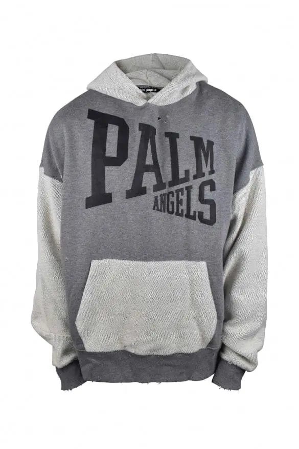 Palm Angels Grey Cotton Patchwork Logo Hoodie - Gray