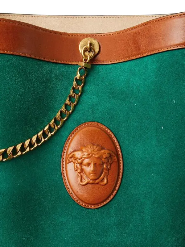 Versace Pivot Small Suede Bucket Bag - Green