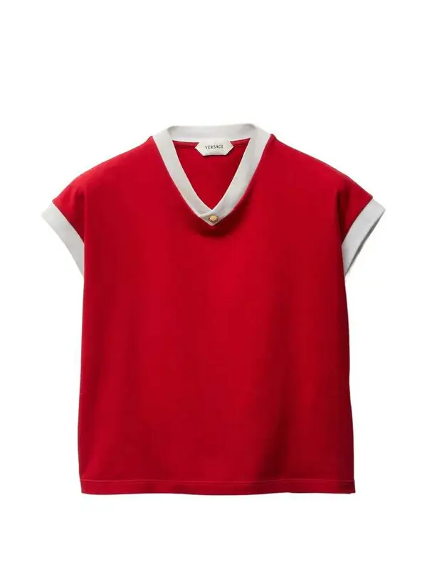 Versace Stretch Cotton Jersey T-shirt With Medusa Appliqu - Red