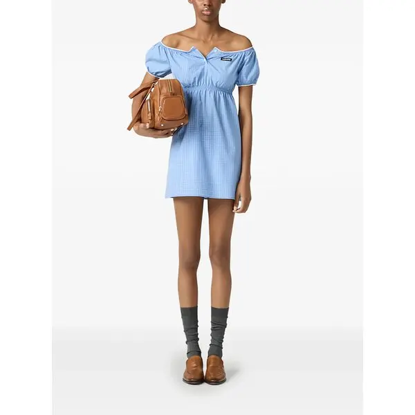 Miu Miu Off-shoulder Plaid Day Dress