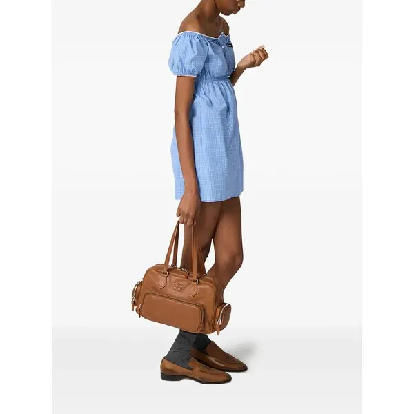 Miu Miu Off-shoulder Plaid Day Dress