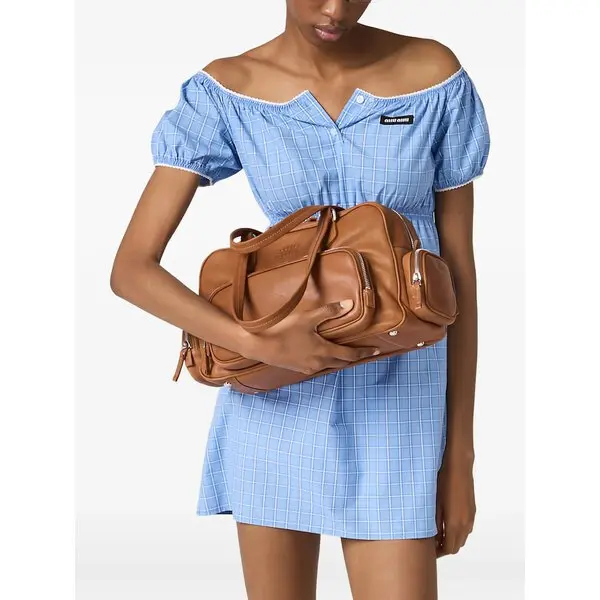 Miu Miu Off-shoulder Plaid Day Dress