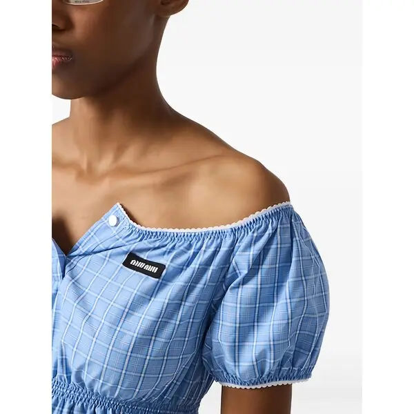 Miu Miu Off-shoulder Plaid Day Dress