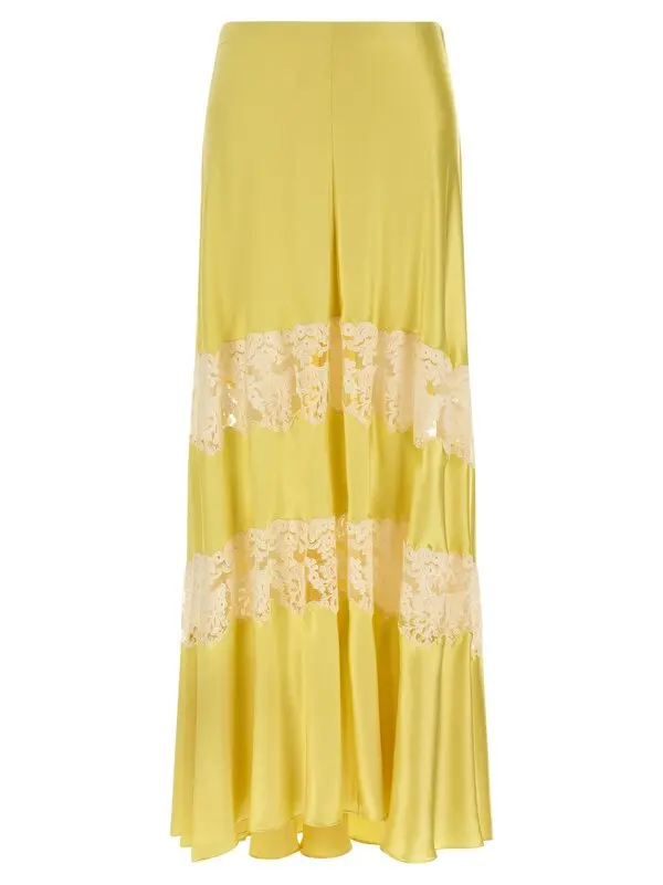 Alberta Ferretti Long Lace Insert Skirt
