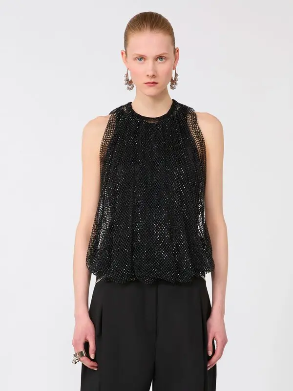 Sportmax Embellished Mesh Top - Black