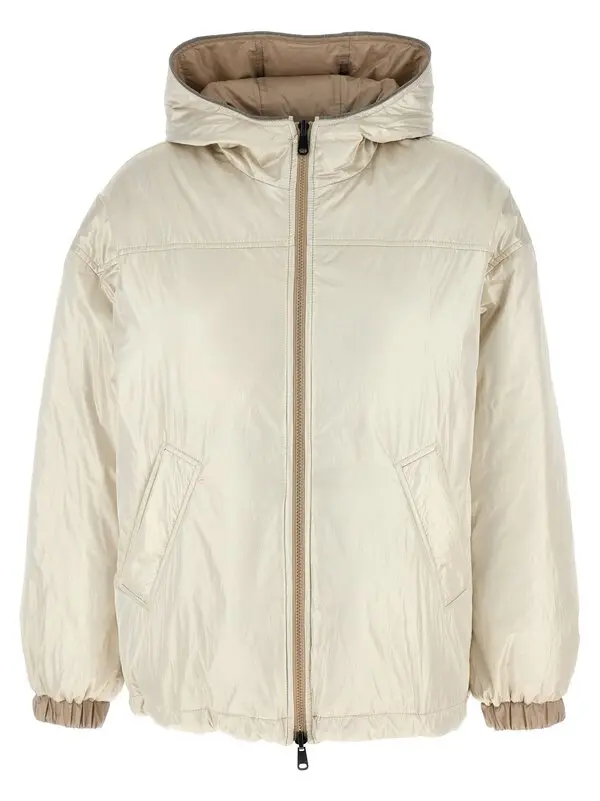 Brunello Cucinelli Reversible Down Jacket With Laminated Effect - Cream