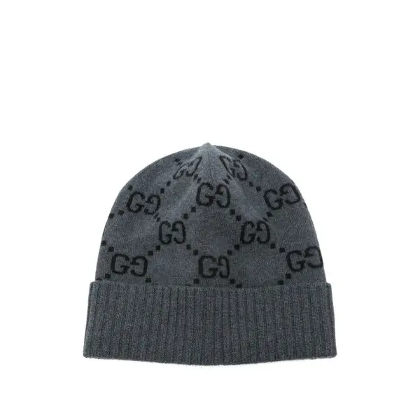 Gucci Gg Monogram Cashmere Beanie - Gray