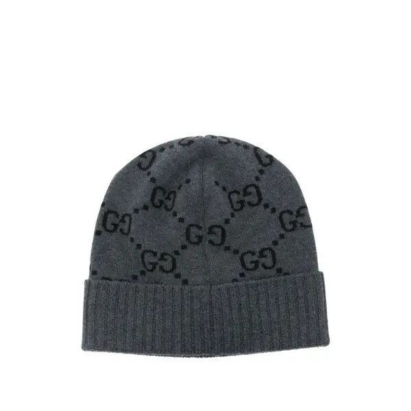 Gucci Gg Monogram Cashmere Beanie - Gray