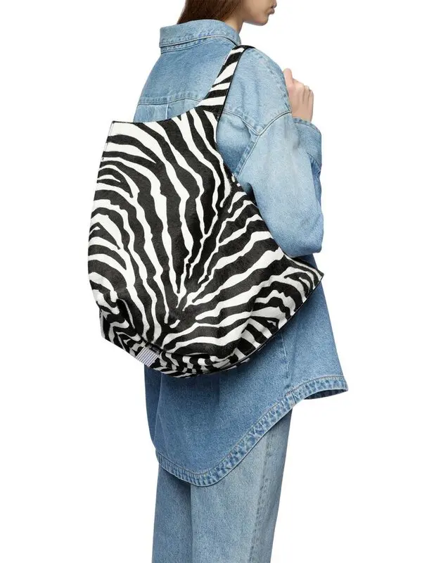 Attico La Scoop Large" Zebra Print Pony Skin Shoulder Bag - Multicolor