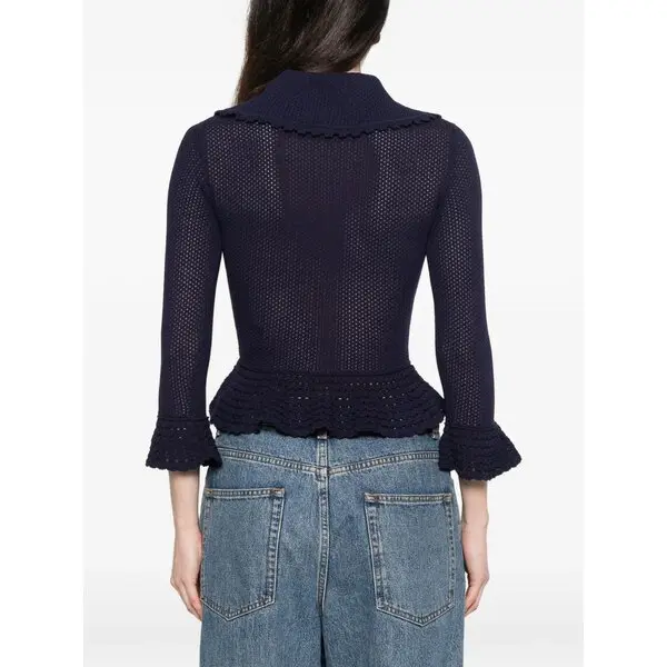 SELF-PORTRAIT Navy Knit Cardigan With Scalloped Trim And Charm Embellishments
