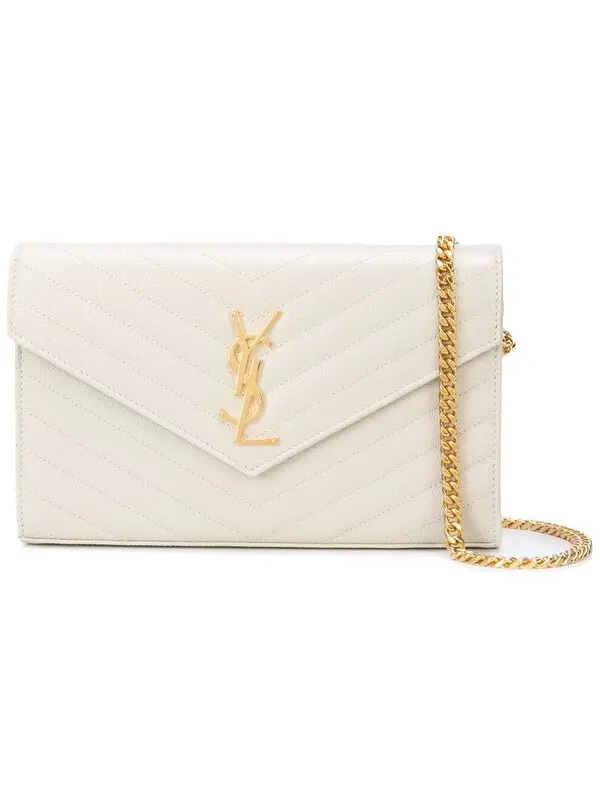 Saint Laurent Cassandre Chain Wallet In Grain De Poudre Leather - Multicolor