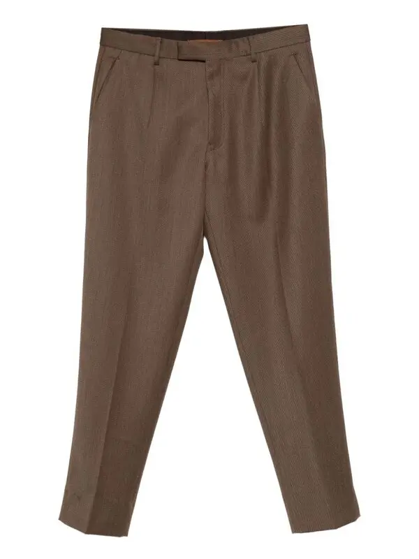 Zegna Wool Trousers With Button, Hook, And Zip Fastening - Brown