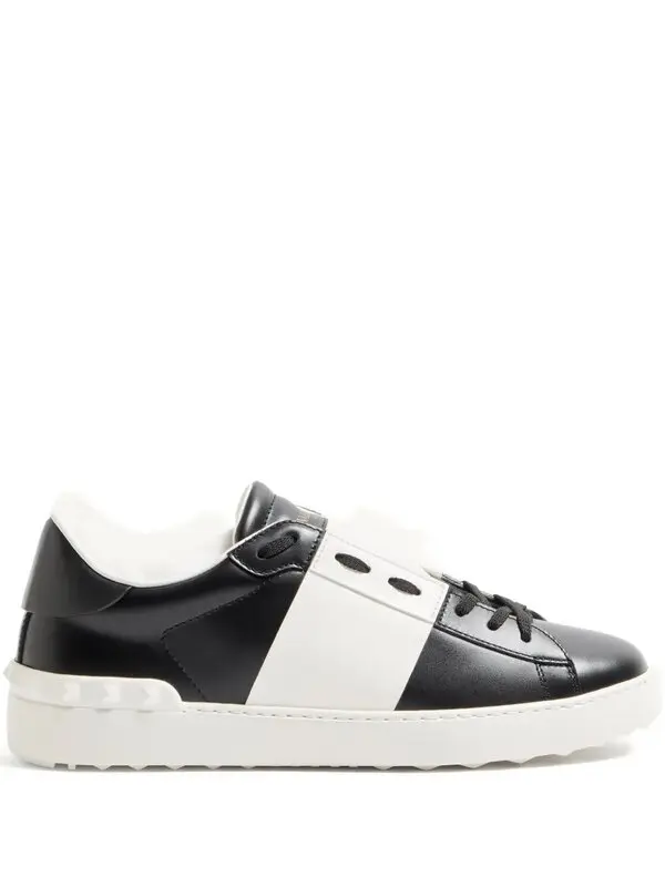 Valentino Garavani Open Leather Sneakers With Contrast Band And Stud Details - Black