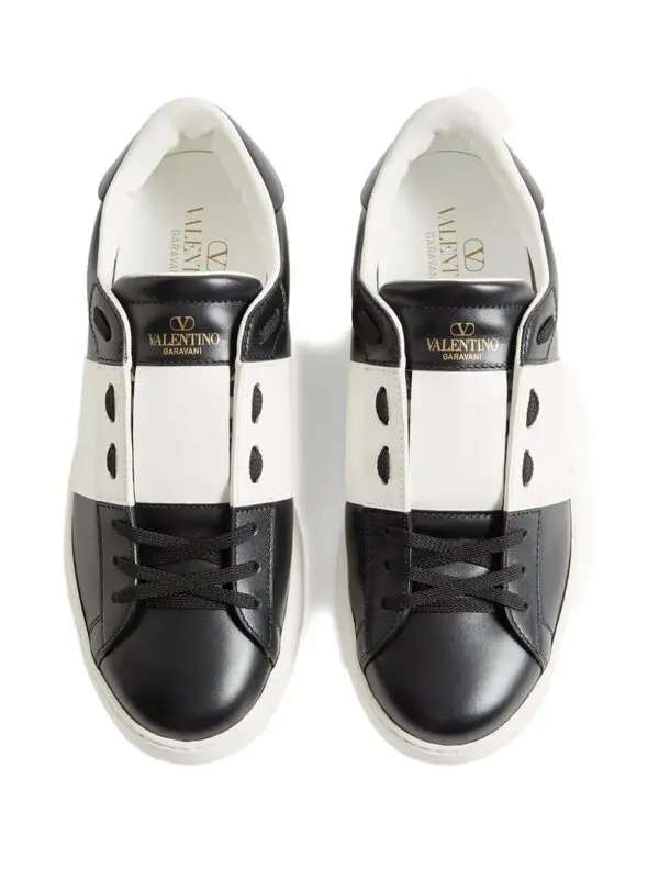 Valentino Garavani Open Leather Sneakers With Contrast Band And Stud Details - Black